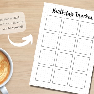 Birthday Tracker - PRINTABLE Journal Page - Birthday Calendar ...