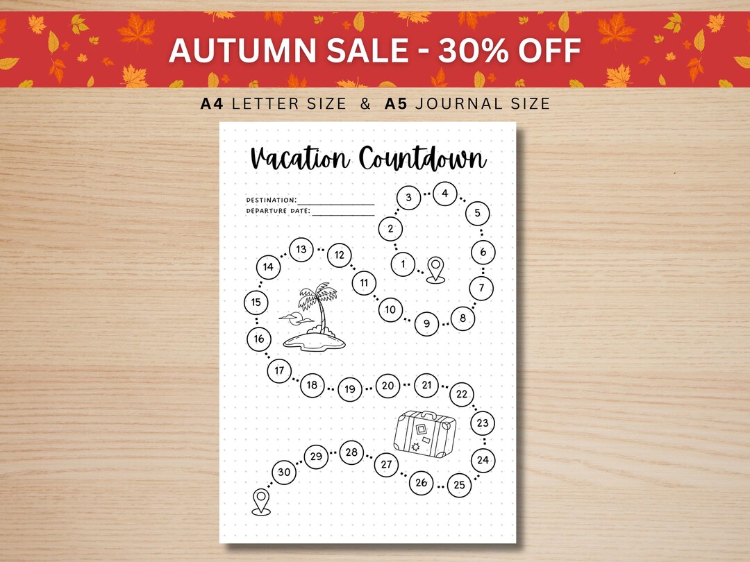 Vacation Countdown PRINTABLE Journal Page Countdown to Vacation Trip ...