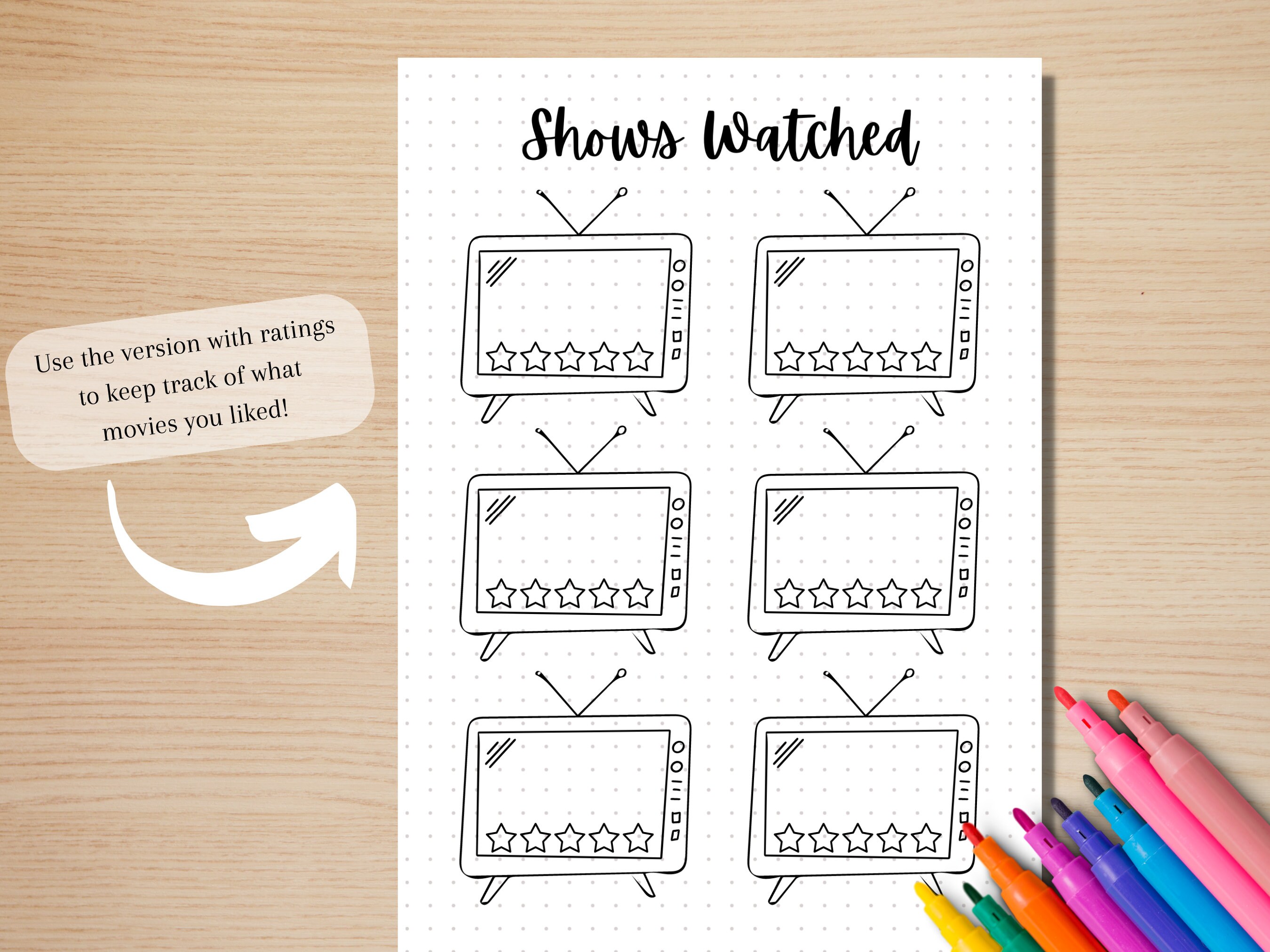 Shows Watched Tracker - PRINTABLE Journal Page - Planner Page - TV ...