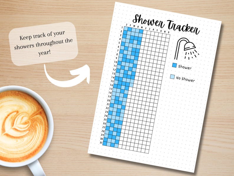 Shower Tracker - PRINTABLE Journal Page - Planner Page - Daily Tracker ...