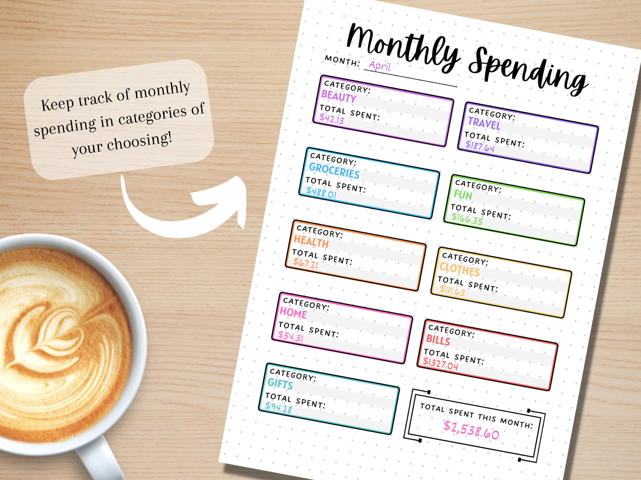 Monthly Spending Tracker - PRINTABLE Journal Page - Planner Page ...