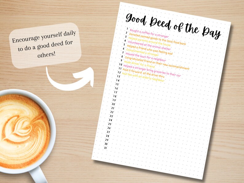 Good Deed of the Day - PRINTABLE Journal Page - Printable Planner Page ...