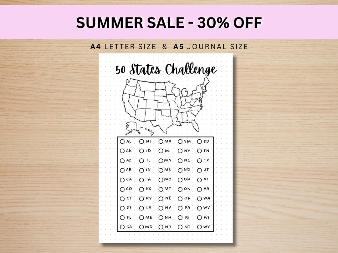 50 States Challenge PRINTABLE Journal Page Planner Page Travel ...