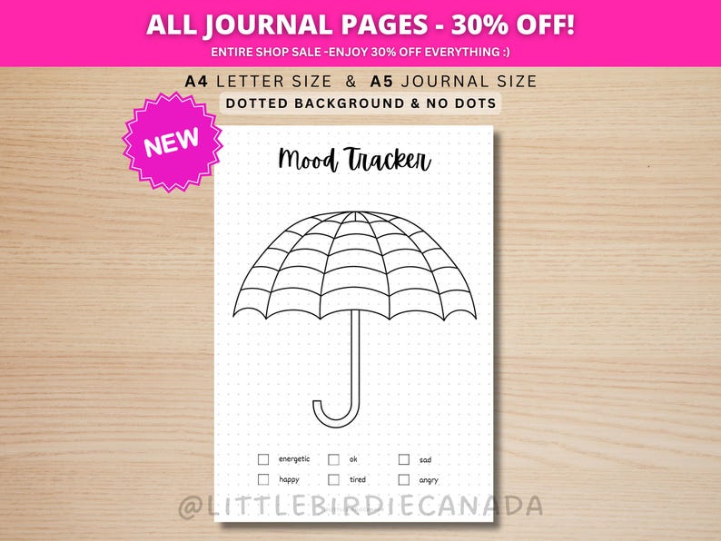 Umbrella Mood Tracker - PRINTABLE Journal Page - April Showers Theme ...