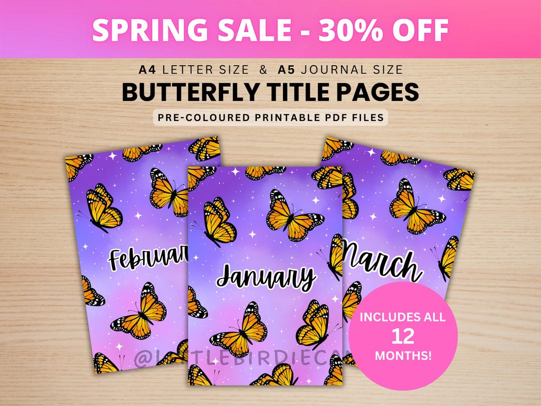 Butterfly Title Page Bundle - Journal Cover Page - PRINTABLE Journal ...