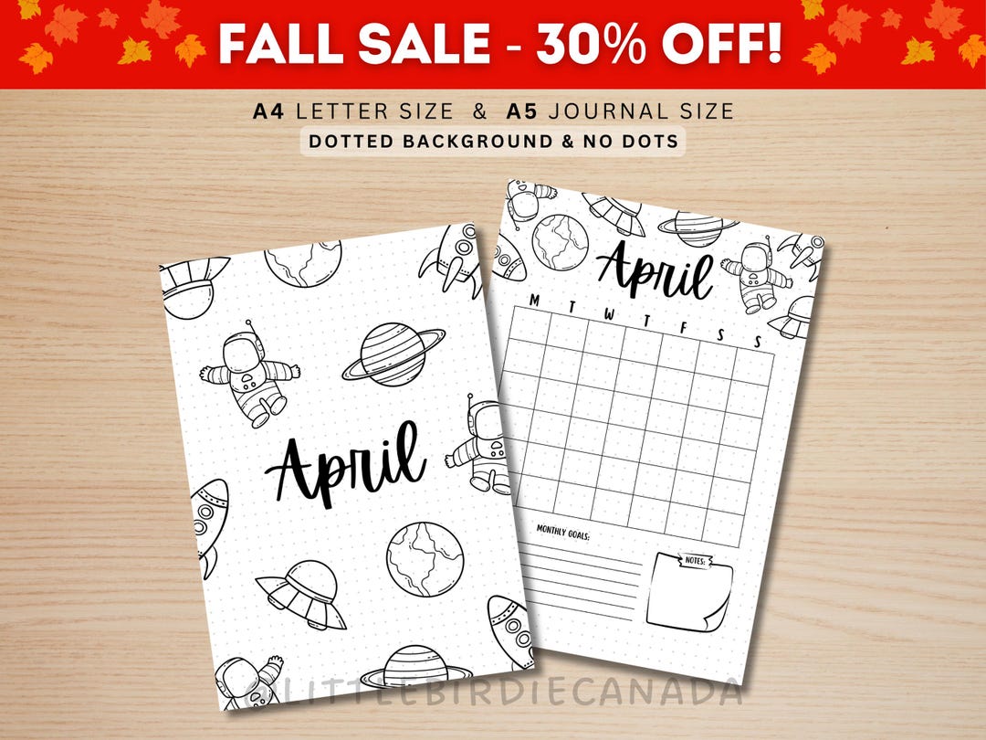 April Title Page - Space - April Calendar - PRINTABLE Calendar ...