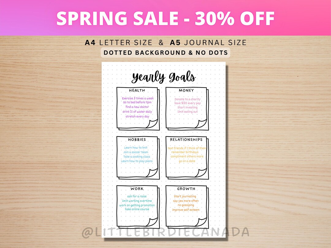 Yearly Goal Tracker - PRINTABLE Journal Page - Planner Page - Goal ...