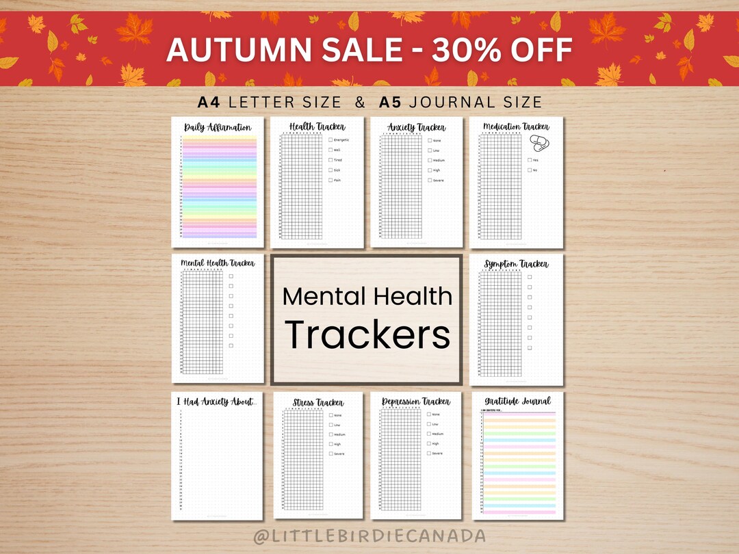 Mental Health Trackers Bundle PRINTABLE Journal Pages Digital Planner ...