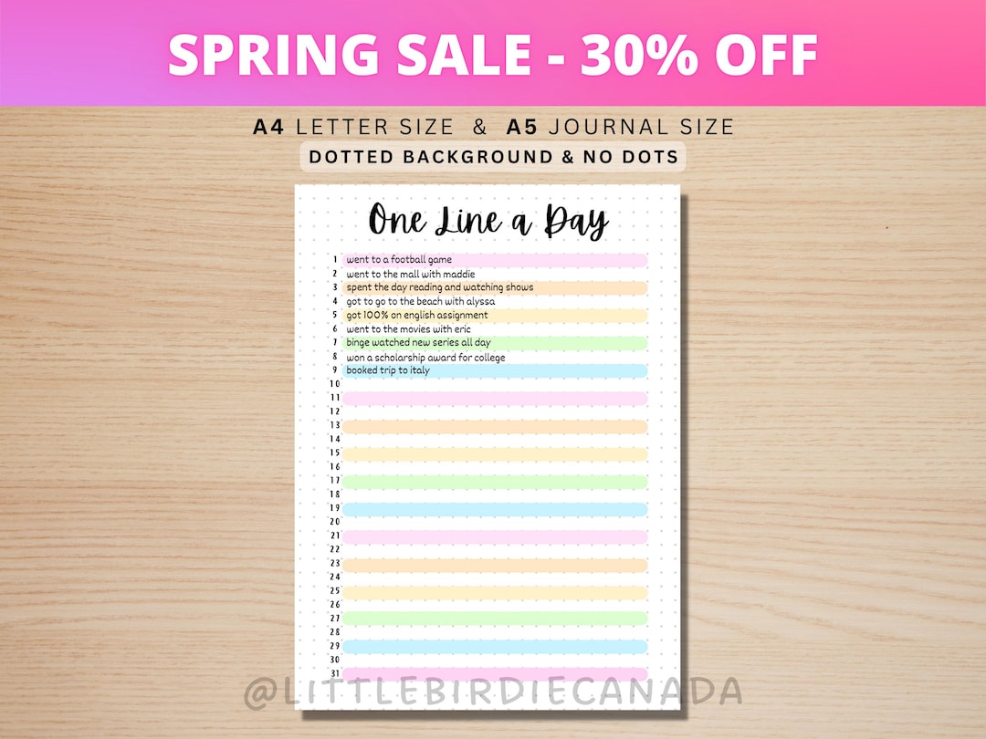 One Line A Day - PRINTABLE Journal Page - Planner Page - Memory Tracker ...