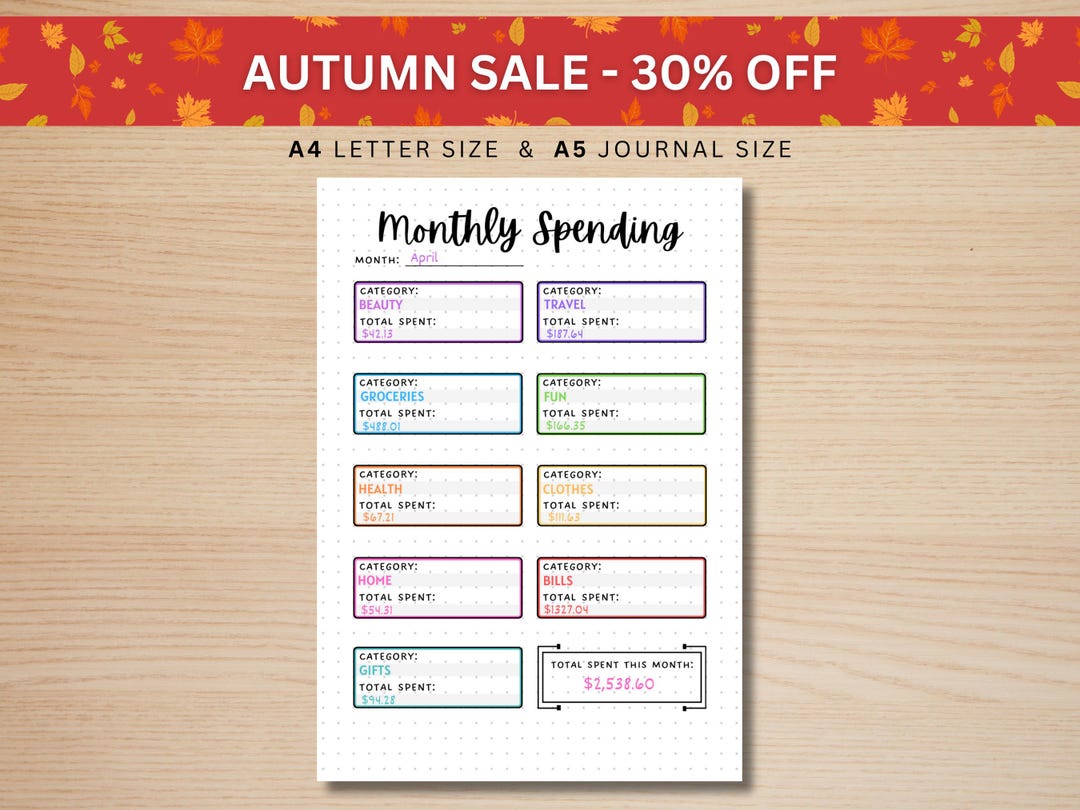 Monthly Spending Tracker PRINTABLE Journal Page Planner Page Spending ...