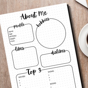About Me Journal Page - PRINTABLE Journal Page - Info Page - Profile ...