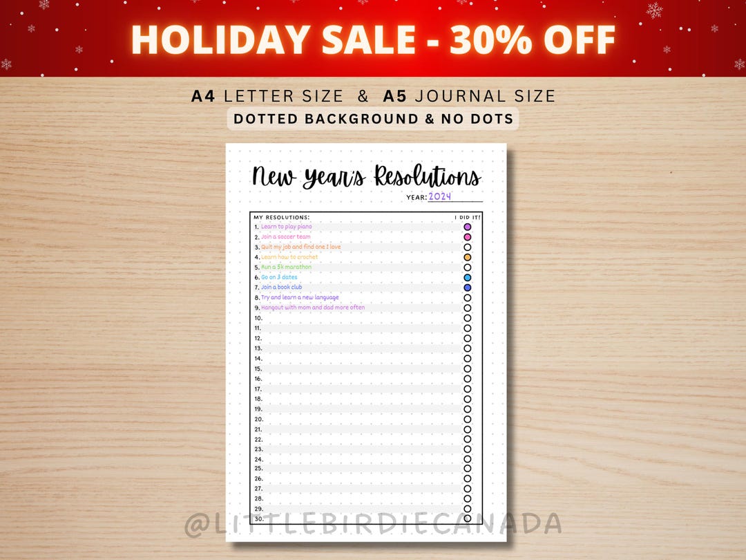 New Years Resolutions PRINTABLE Journal Page Yearly Goal Planner Page ...