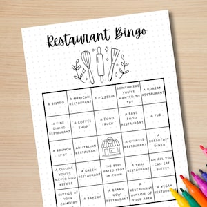Restaurant Bingo Game - Winter Activities - PRINTABLE Journal Page ...