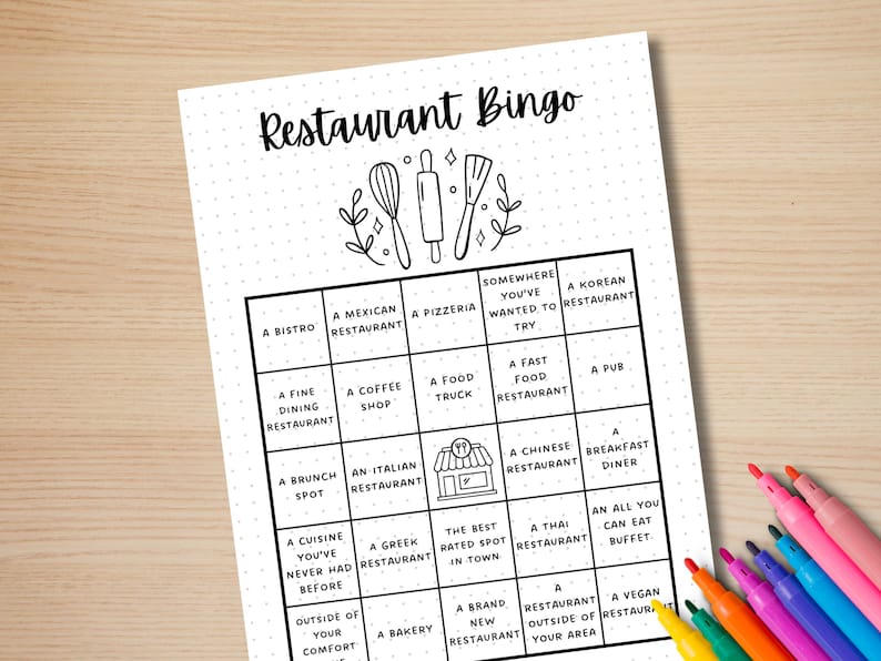 Restaurant Bingo Game - Winter Activities - PRINTABLE Journal Page ...