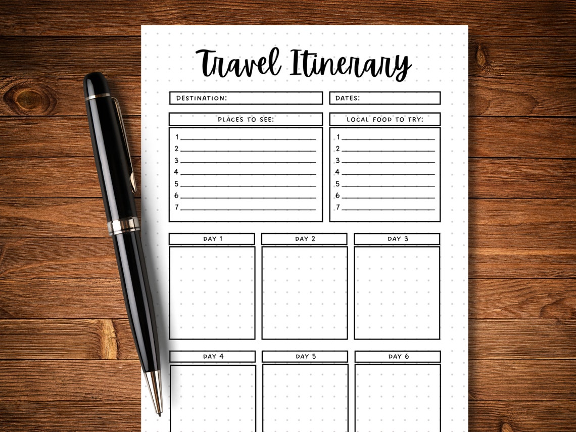 Travel Itinerary - PRINTABLE Journal Page - Travel Planner Page ...