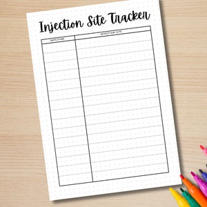 Injection Site Tracker PRINTABLE Journal Page Diabetic Tracker Diabetes ...