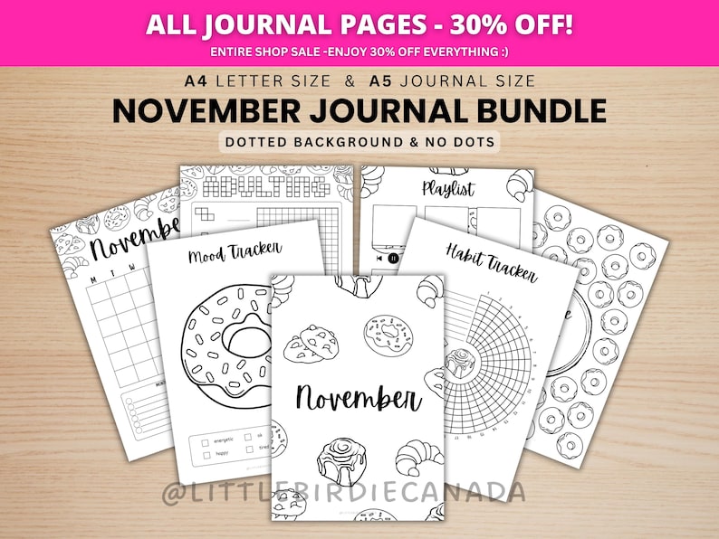 November Journal Bundle - Bakery Theme - PRINTABLE Journal Pages ...