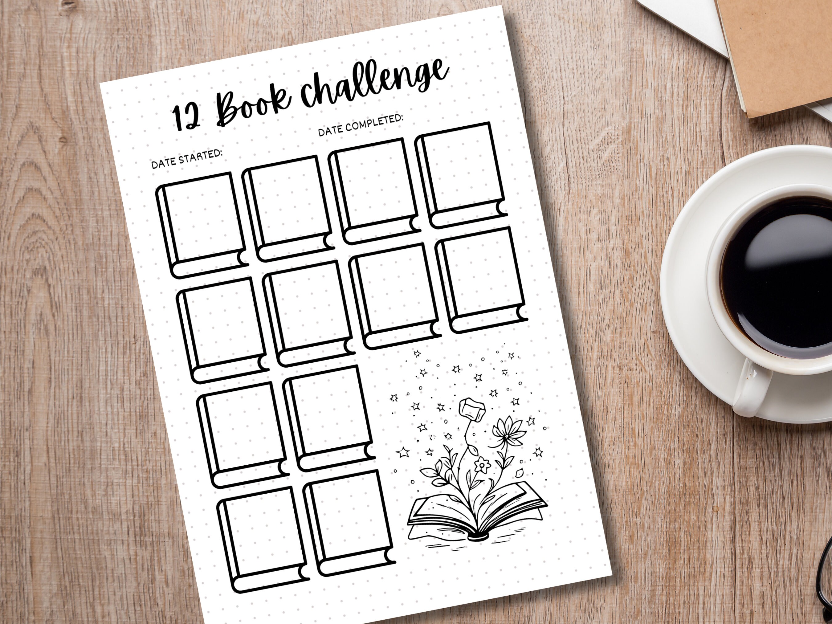 12 Book Reading Challenge - PRINTABLE Journal Page - Reading Tracker ...