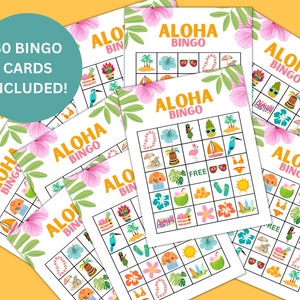 Aloha Bingo Cards Hawaiian Bingo Luau Bingo Luau Party Games Luau ...