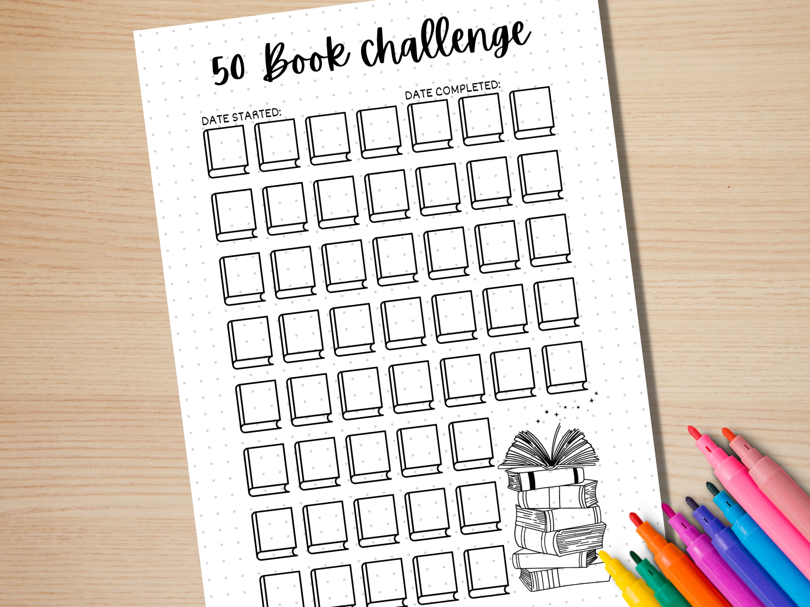 50 Book Reading Challenge - PRINTABLE Journal Page - Reading Tracker ...