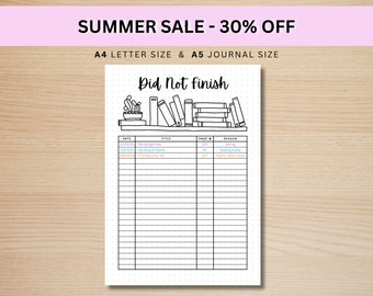 Did Not Finish DNF Graveyard A5 Journal Page Printable Tracker Reading ...