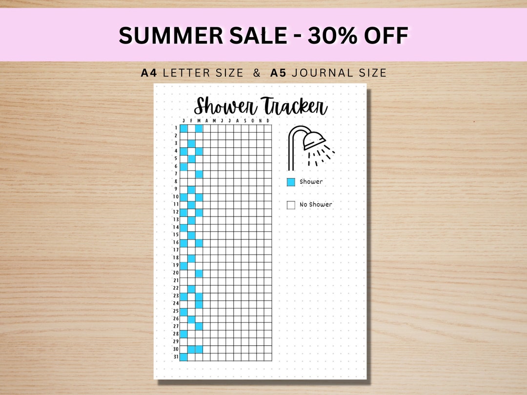 Shower Tracker PRINTABLE Journal Page Planner Page Daily Tracker Yearly ...