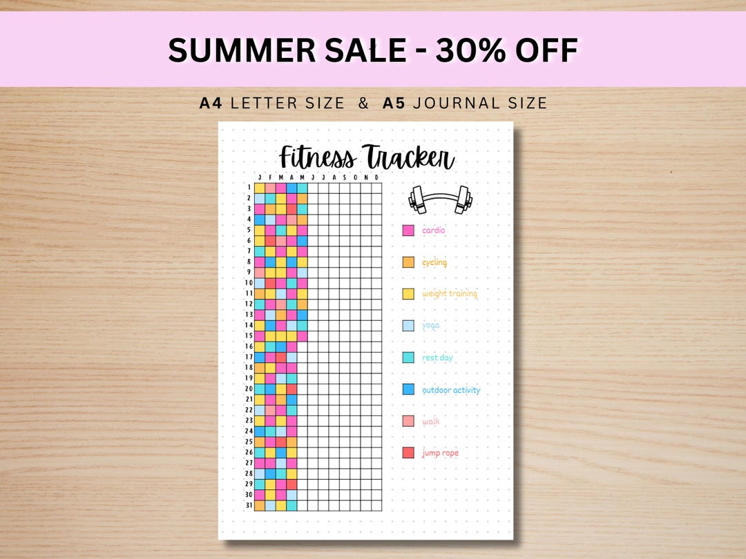 Fitness Tracker PRINTABLE Journal Page Exercise Tracker Yearly Tracker ...