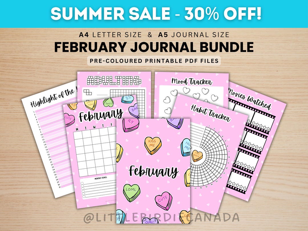 February Journal Bundle - Hearts - PRINTABLE Journal Pages - PRE ...