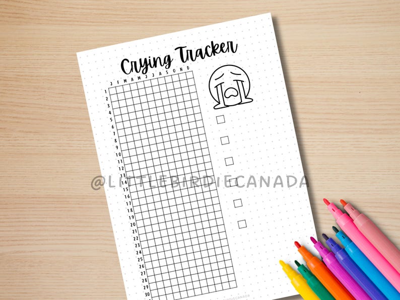 Crying Tracker - PRINTABLE Journal Page - Planner Page - Crying Log ...