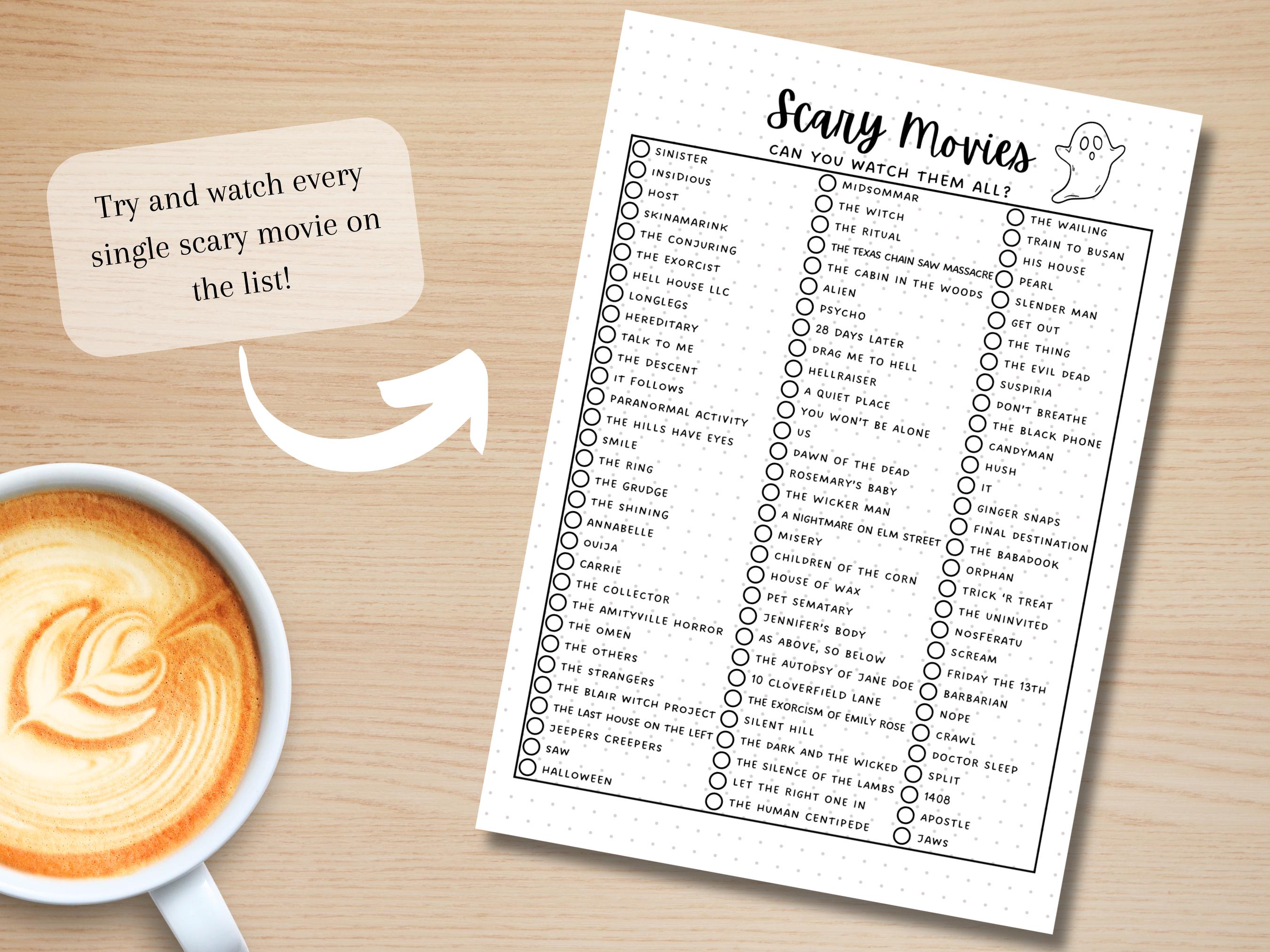 Scary Movies - PRINTABLE Journal Page - Scary Movie List - Scary Movie ...