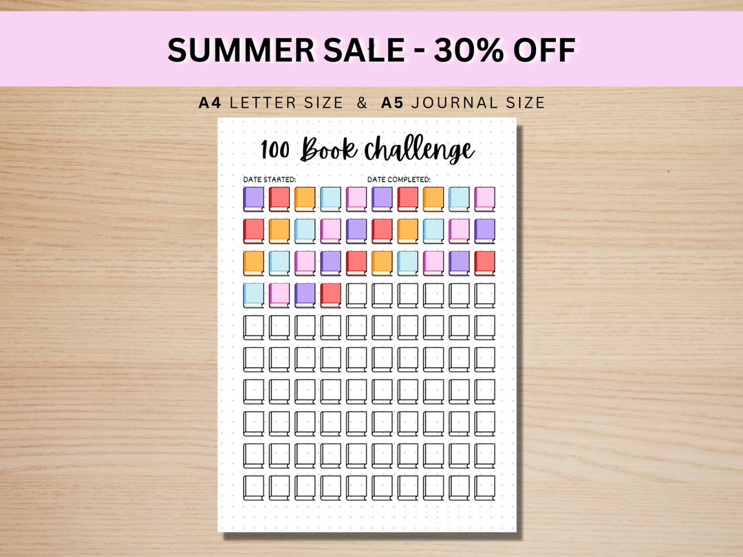 100 Book Reading Challenge A5 Journal Page Reading Tracker Reading Log ...