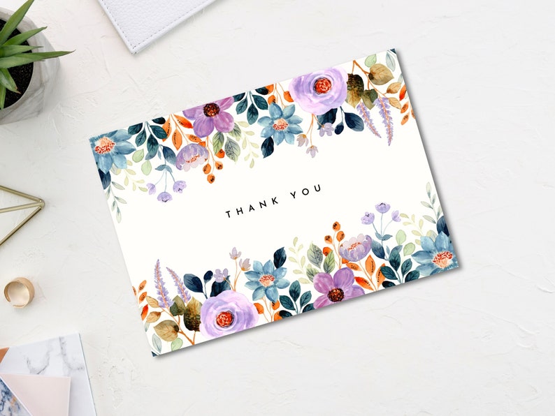 Printable Thank You Card Floral Thank You Card Flower Thank - Etsy