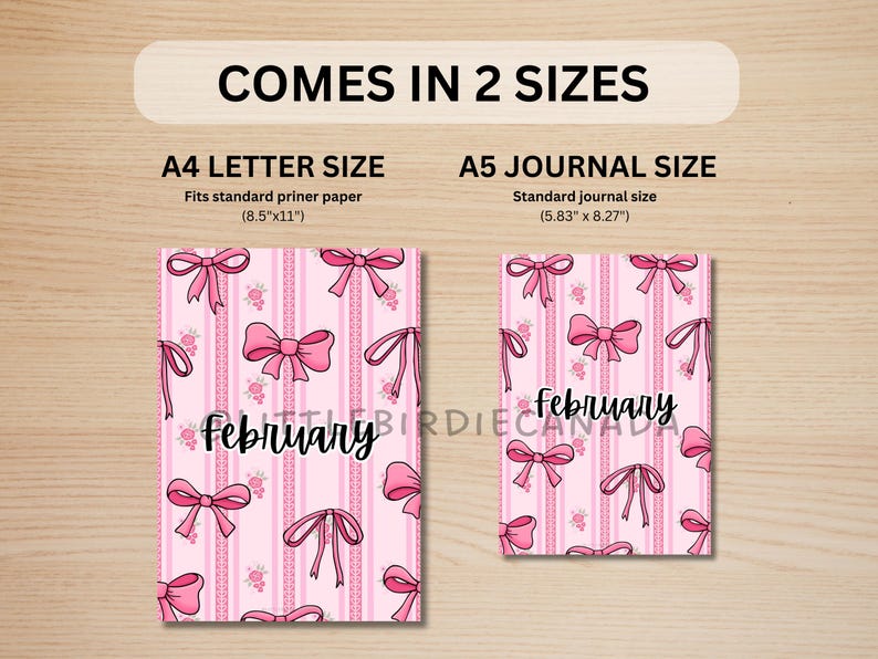 February Journal Bundle - Bows - PRINTABLE Journal Pages - PRE-COLOURED ...