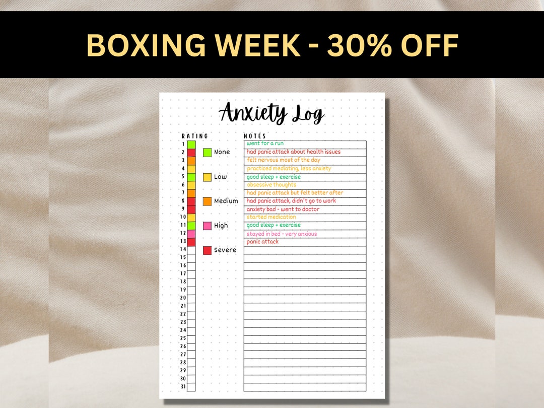 Anxiety Log A5 Journal Page Printable Tracker Anxiety Tracker Habit ...