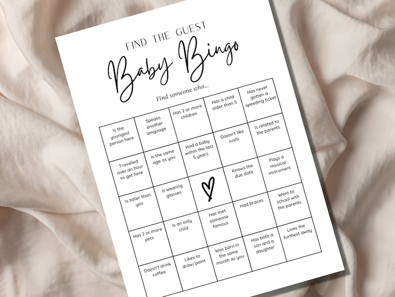 Baby Bingo Game Baby Shower Party Game Find the Guest Game Baby Shower ...