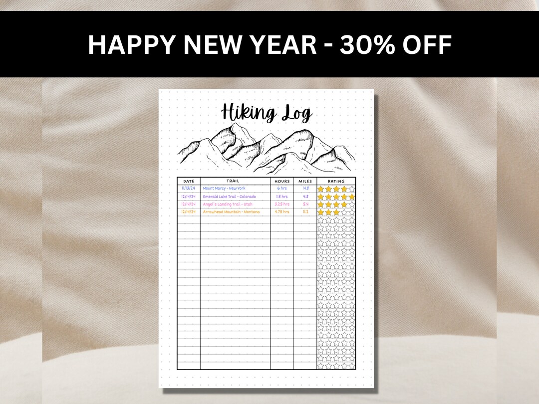 Hiking Log A5 Journal Page PRINTABLE TRACKER Hiking Tracker Hike ...