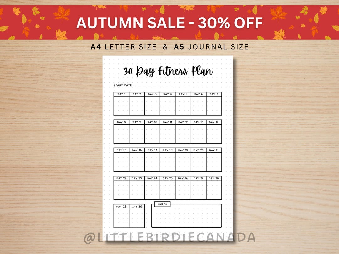 Buy 30 Day Fitness Plan PRINTABLE Journal Page Workout Plan Fitness ...