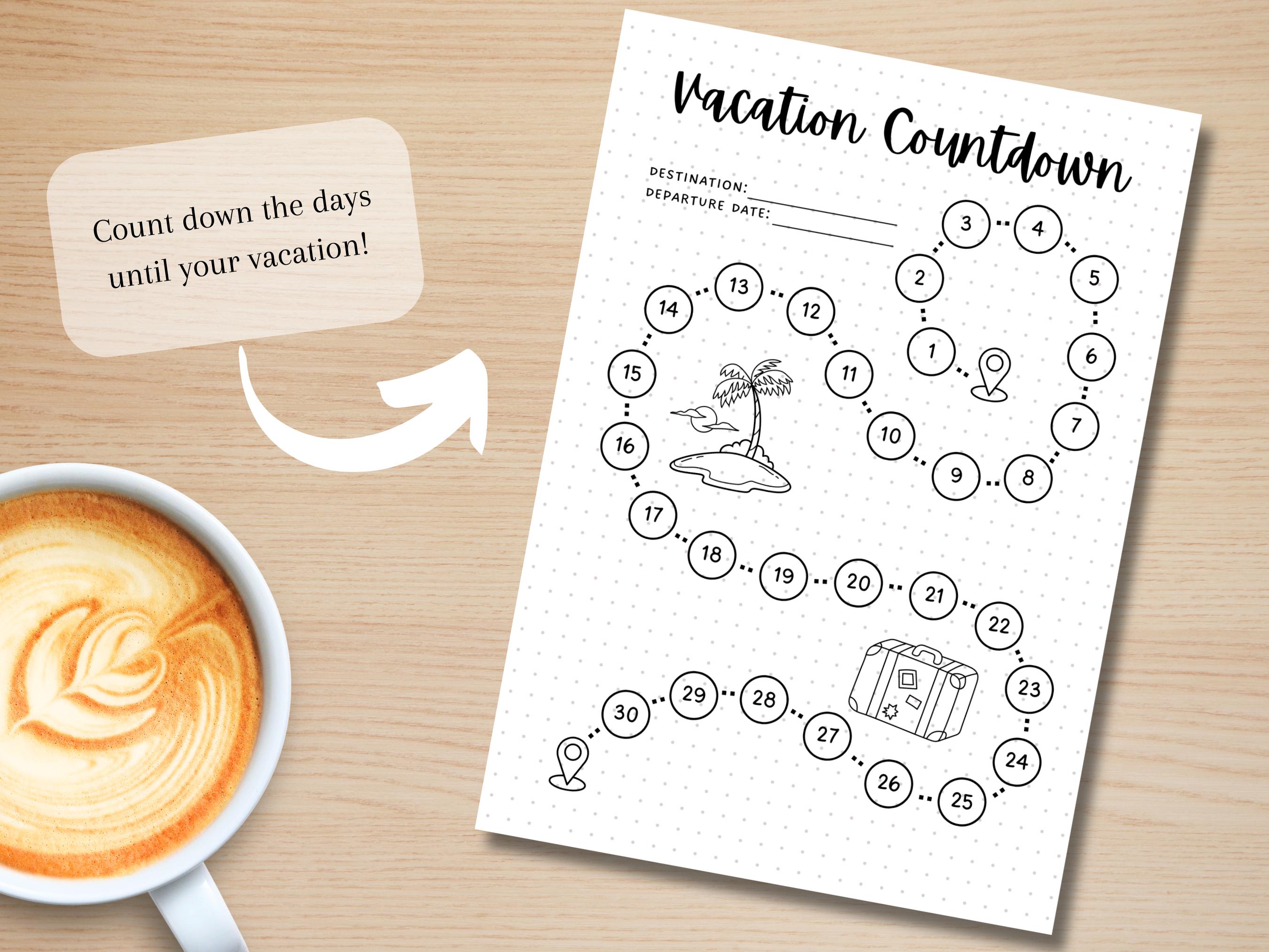 Vacation Countdown - PRINTABLE Journal Page - Countdown to Vacation ...