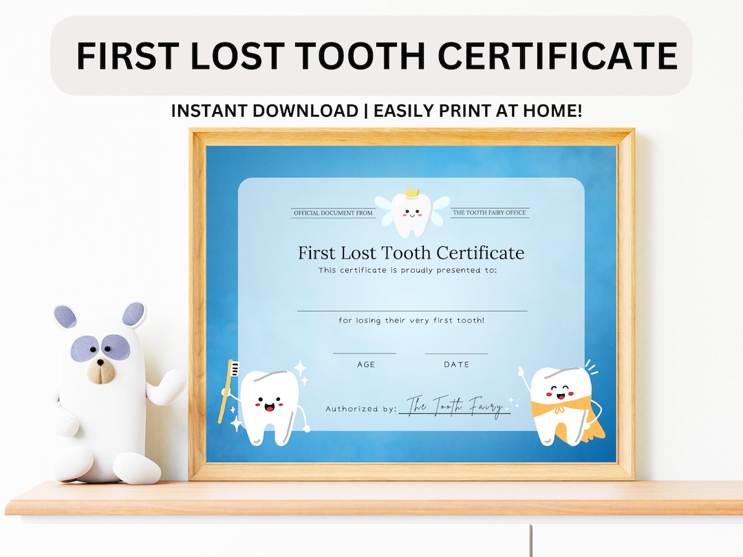 First Lost Tooth Certificate Tooth Fairy Award First Lost Tooth Award ...