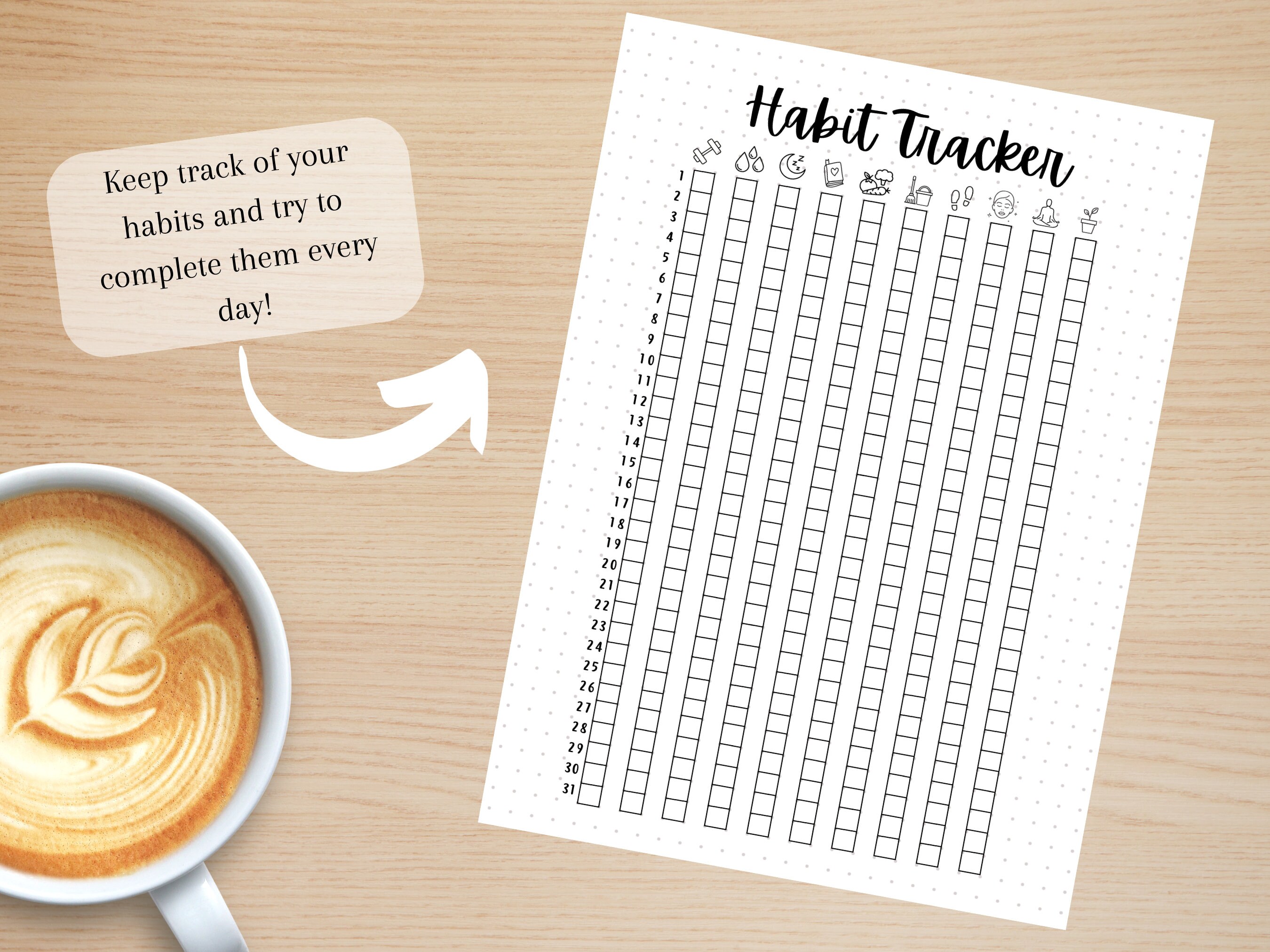 Habit Tracker - PRINTABLE Journal Page - Monthly Tracker - Monthly Goal ...