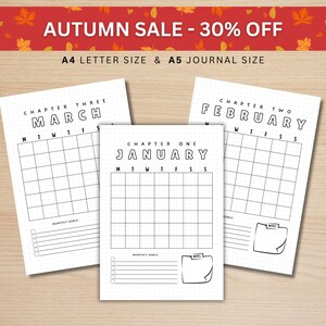 Book Themed Calendar 12 Month Calendar Pages Journal Calendar Template ...
