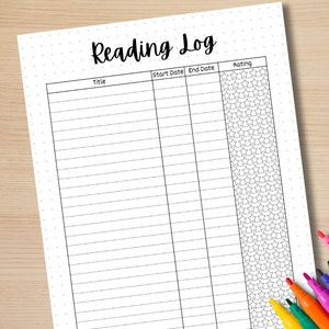 Reading Log Chart - PRINTABLE Journal Page - Planner Page - Book ...