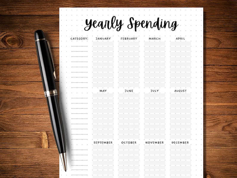 Yearly Spending Tracker - PRINTABLE Journal Page - Planner Page ...