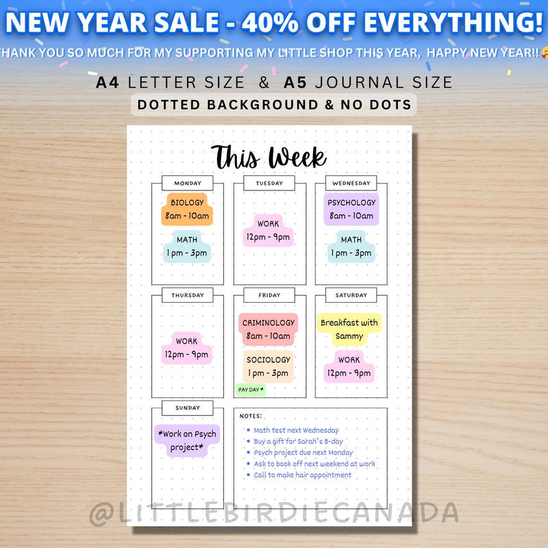 Week to View Calendar - Etsy UK