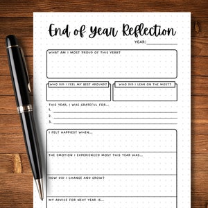 End of Year Reflection - PRINTABLE Journal Page - End of Year Review ...