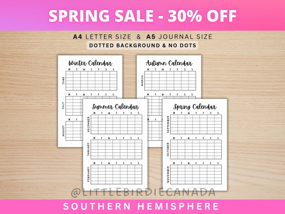 Seasonal Calendars SOUTHERN HEMISPHERE PRINTABLE Journal Page Monthly ...
