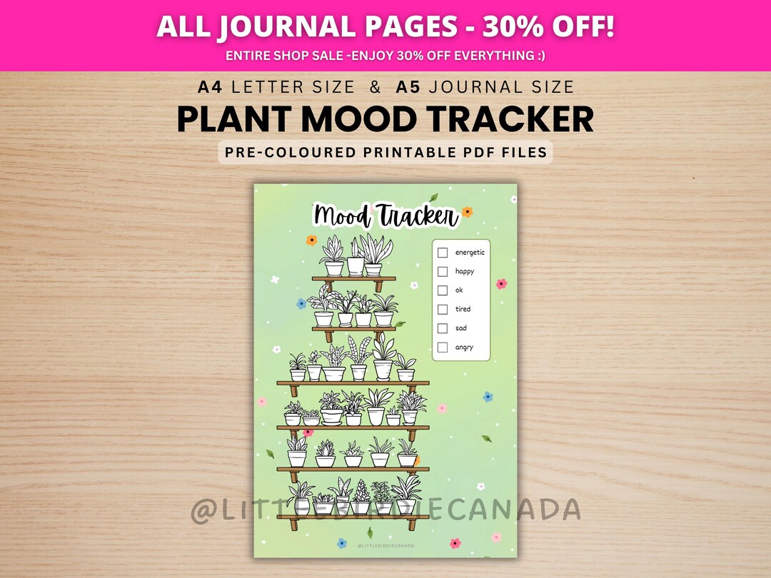 Plant Mood Tracker - PRINTABLE Journal Page - Colored Journal Page - Etsy