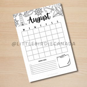 August Title Page and Calendar - PRINTABLE Calendar - Sailing Theme ...