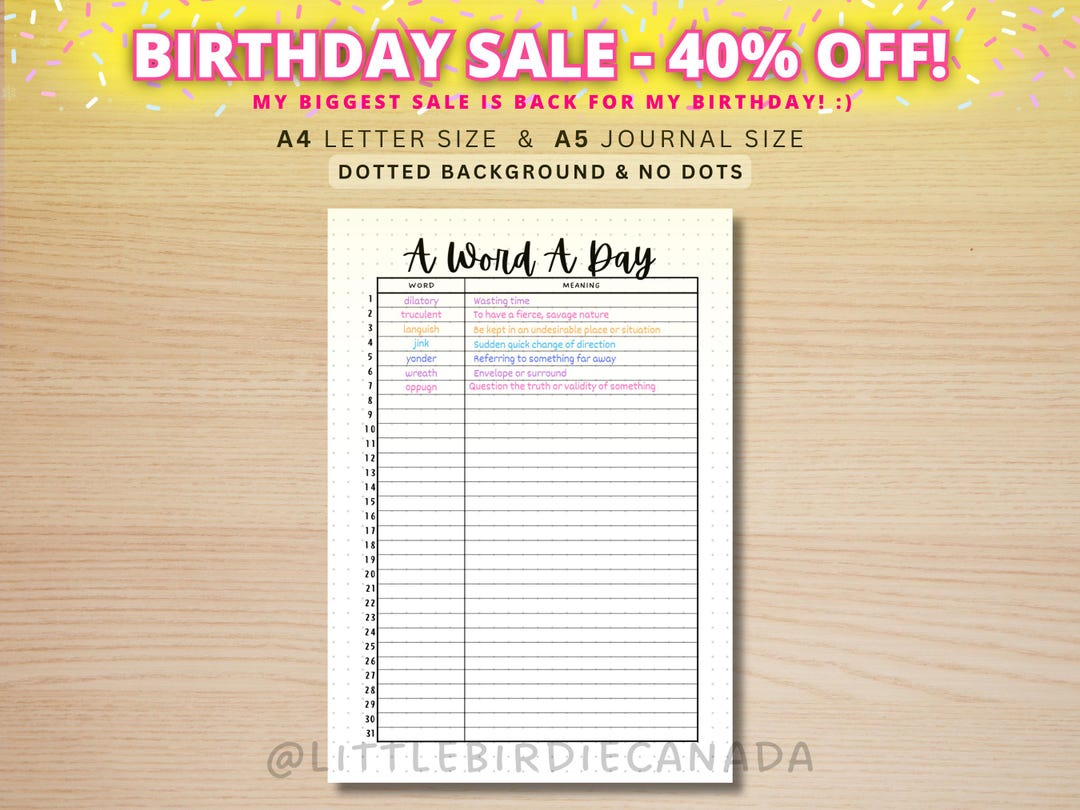 A Word A Day - PRINTABLE Journal Page - New Word A Day - Daily Word ...