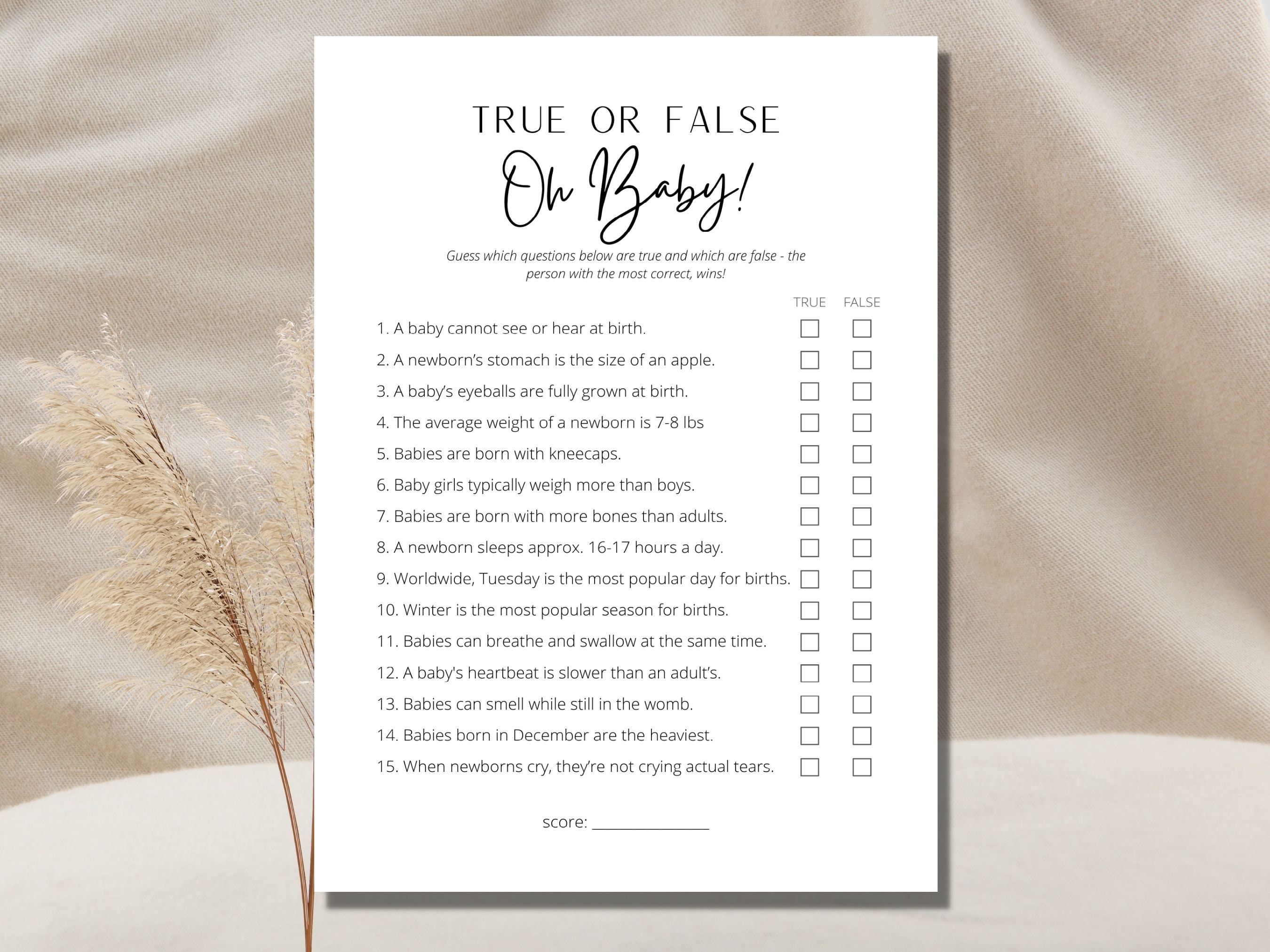 True or False Baby Shower Game Baby Shower Party Game Baby - Etsy Canada